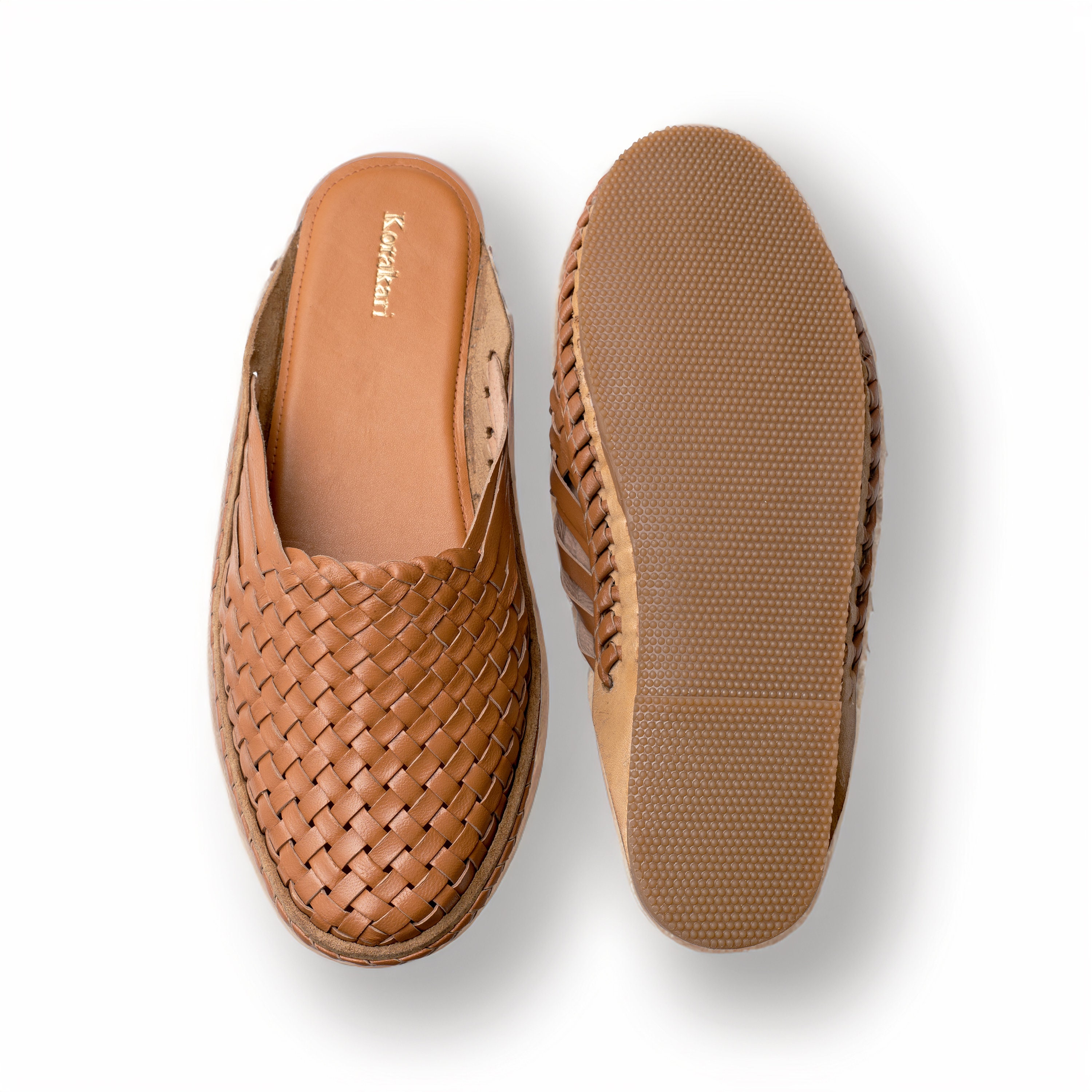 Mens Woven Leather Mule Slides - Traditional Indian Kolhapuri Leather ...