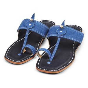Blue Denim Dapper Mens Modern Blue Denim Kolhapuri Chappal With Blue ...