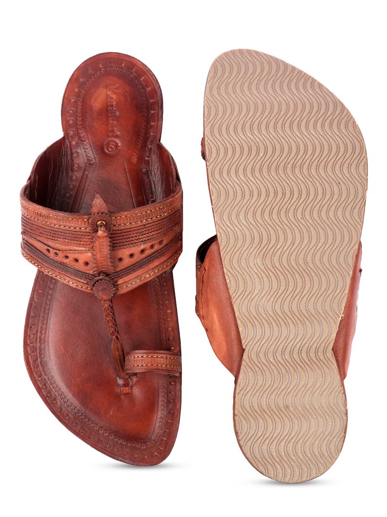 Men Kolhapuri Sandals, Vintage Original Tan Chappal Kapshi Shape ...