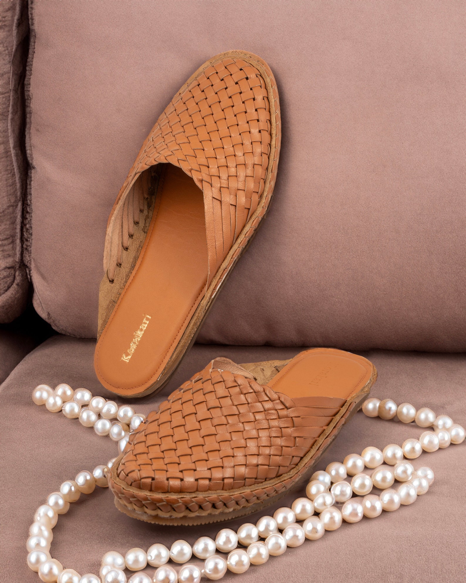 Mens Woven Leather Mule Slides - Traditional Indian Kolhapuri Leather ...