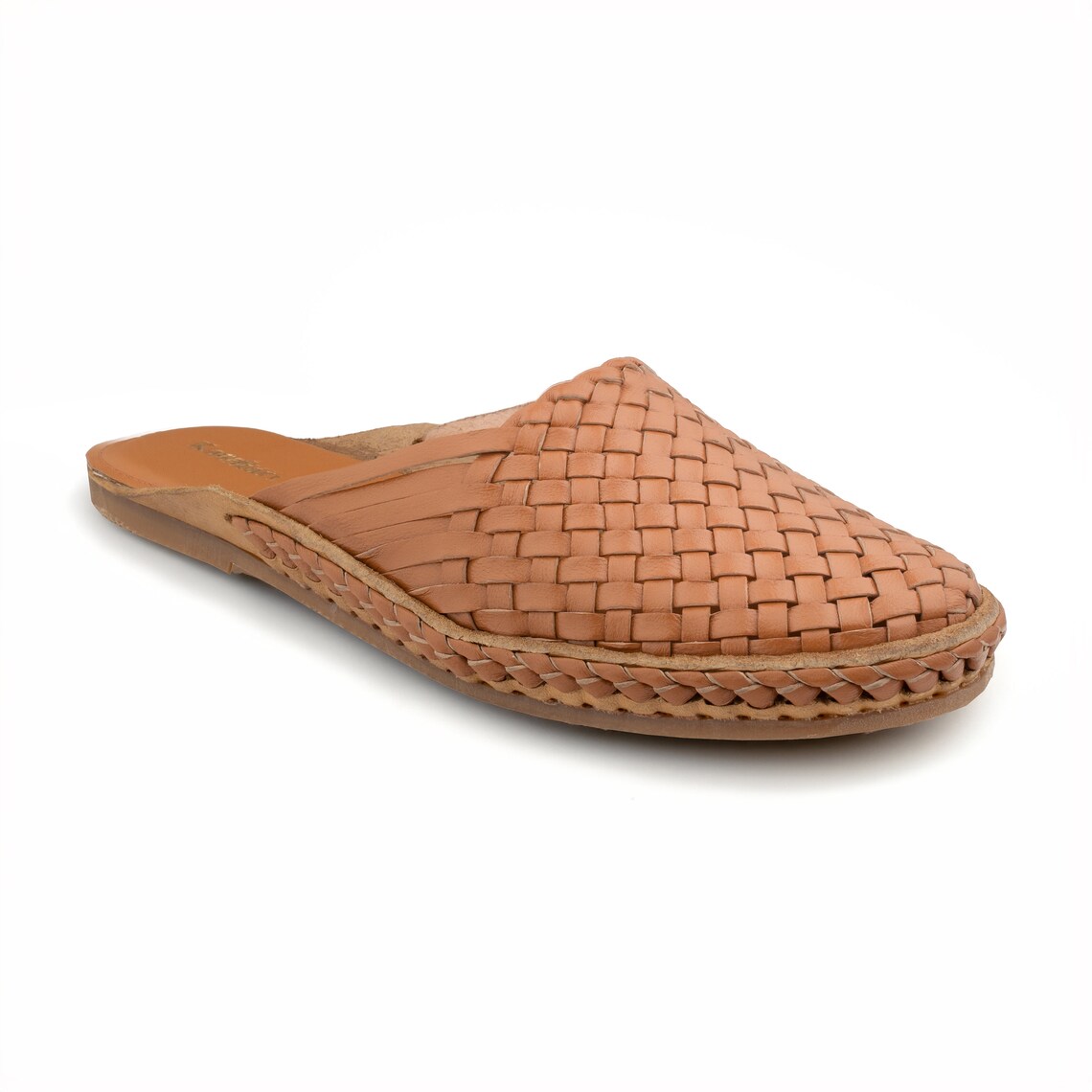 Mens Woven Leather Mule Slides - Traditional Indian Kolhapuri Leather ...