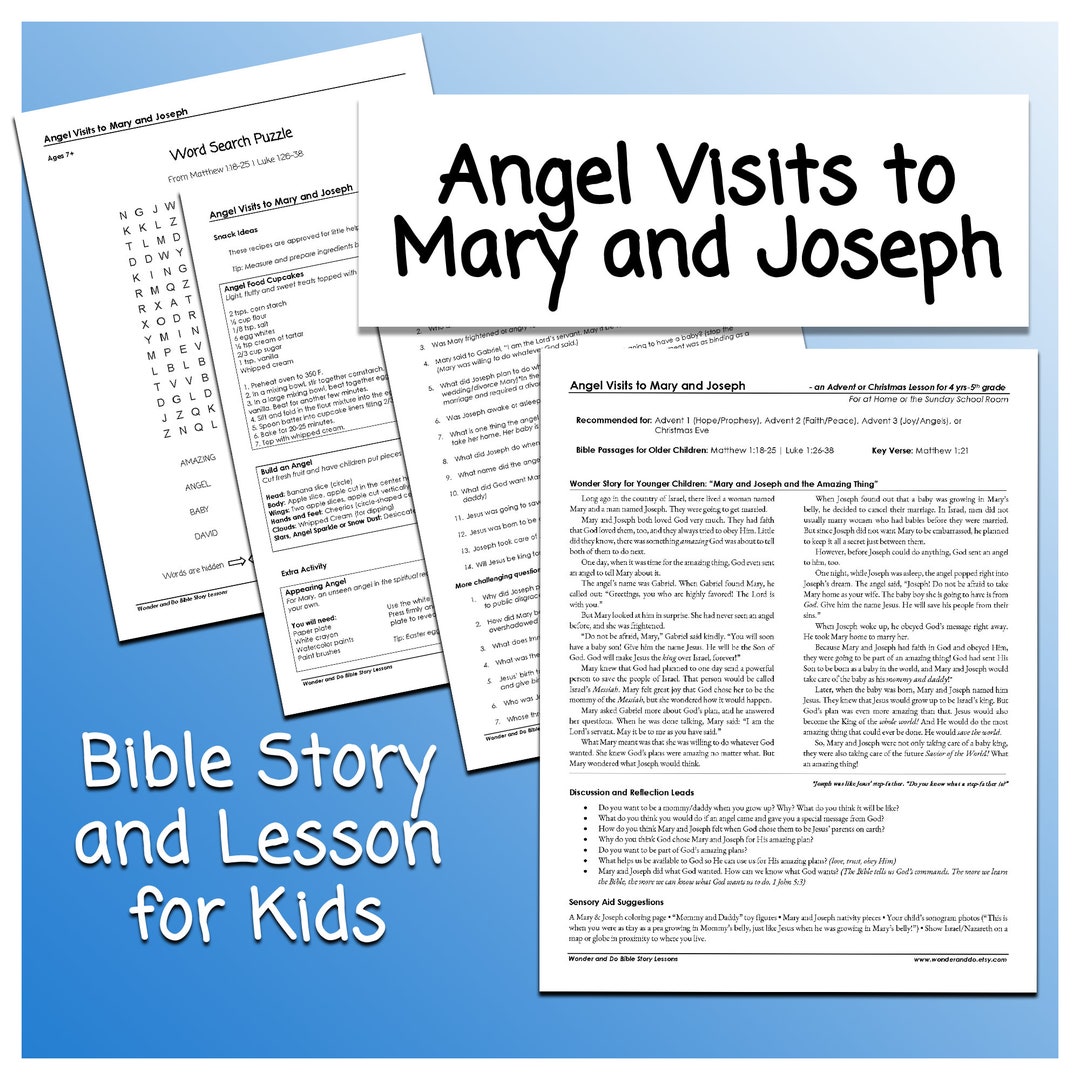 Angel Visits to Mary and Joseph Bible Story and Lesson Activities for ...
