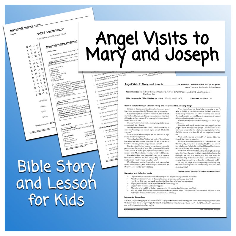 Angel Visits to Mary and Joseph | Bible Story and Lesson Activities for ...