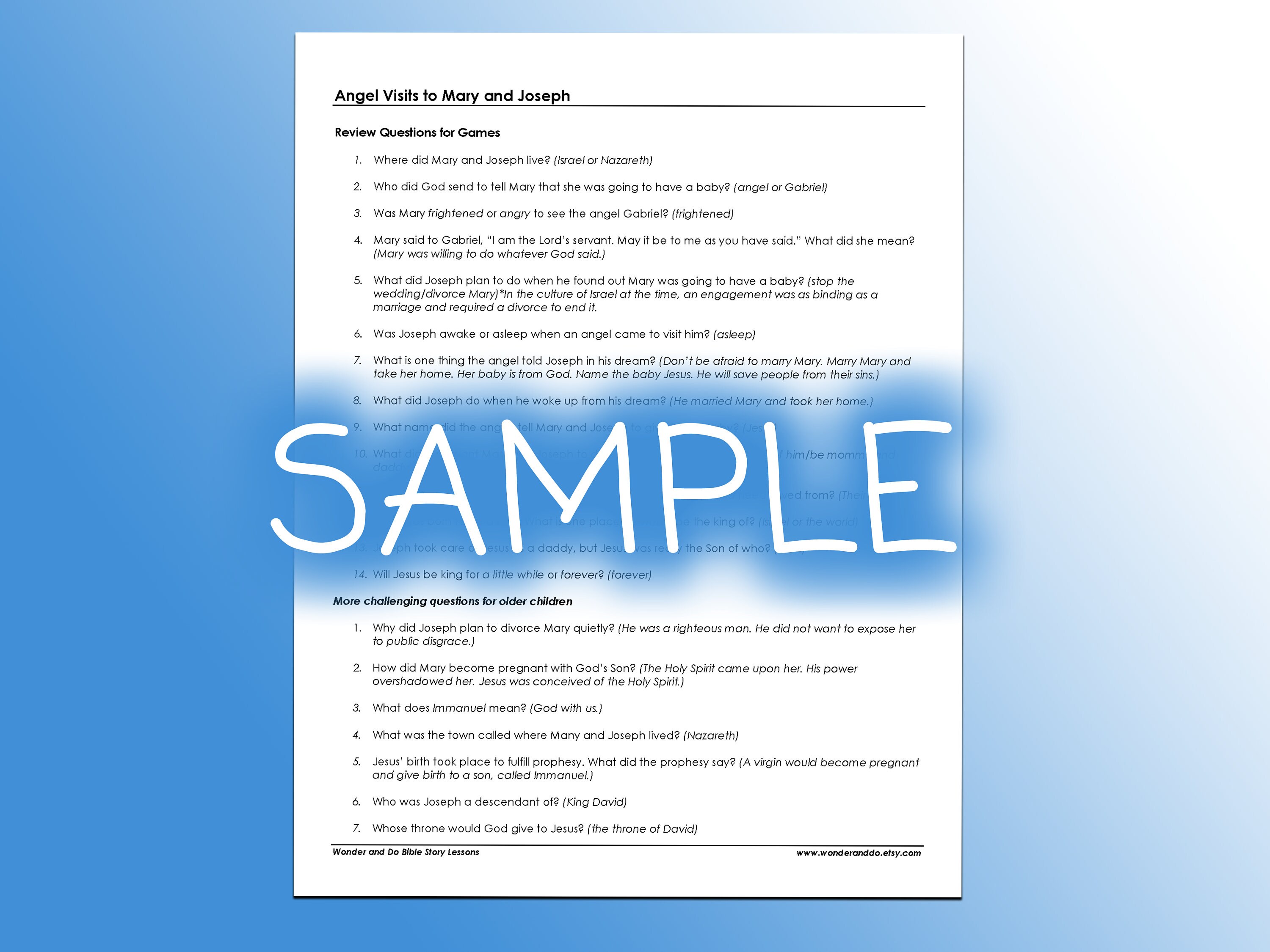 Angel Visits to Mary and Joseph | Bible Story and Lesson Activities for ...