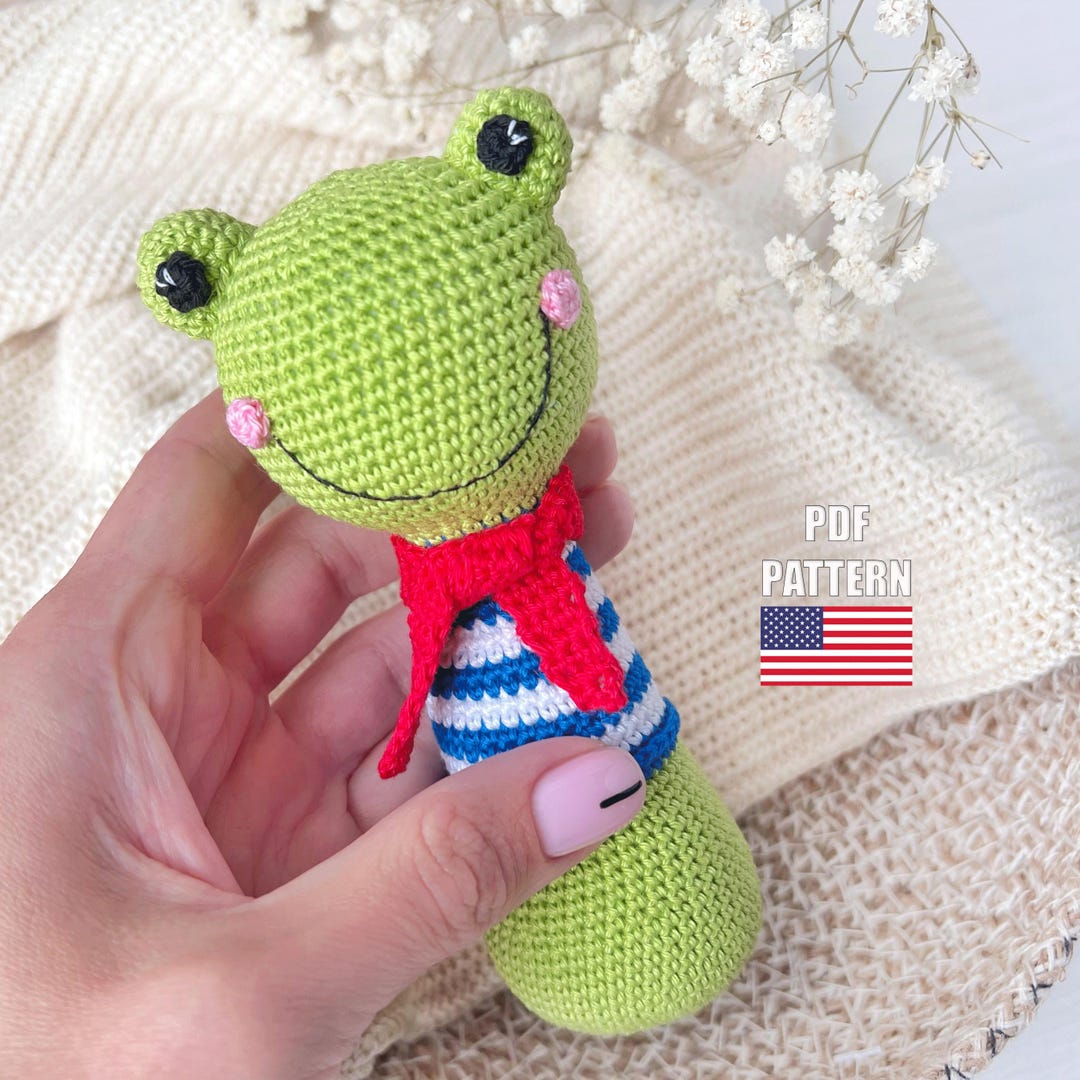Frog Crochet Rattle Baby Toy Pattern, Amigurumi Frog, Rattle Baby Toy ...