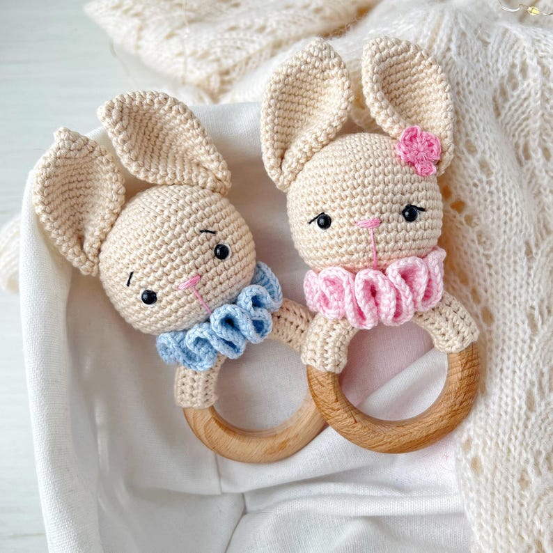 Bunny Crochet Rattle Baby Toy Pattern PDF SET 2 in 1, Amigurumi Bunny ...