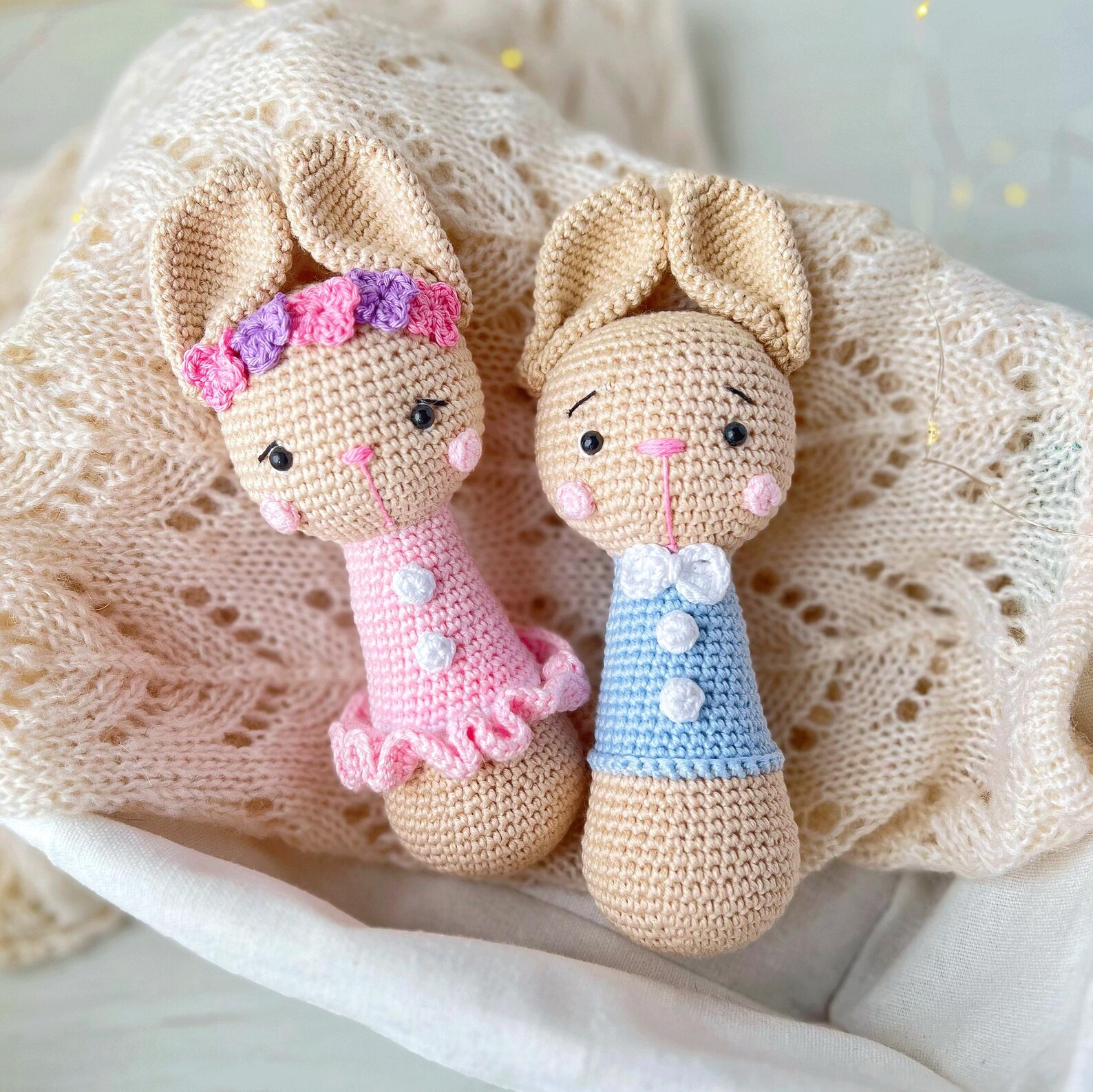 Bunny Crochet Rattle Baby Toy Pattern PDF SET 2 in 1, Amigurumi Bunny ...