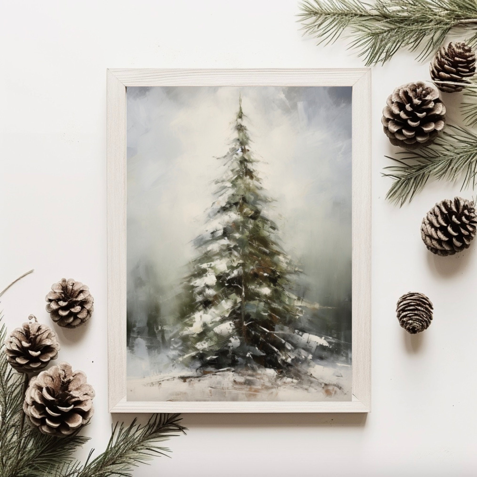 Winter Christmas Tree Print PRINTABLE Wall Art Snowy Forest Print ...