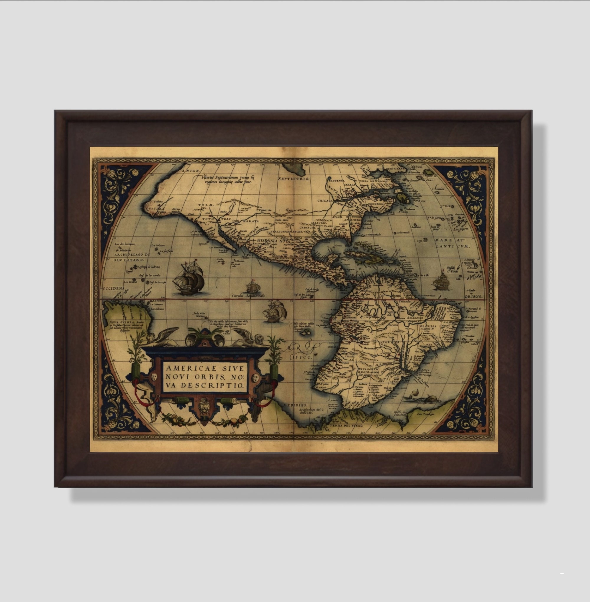 1570 Map of the Americas North South America Museum Quality Ancient Map ...