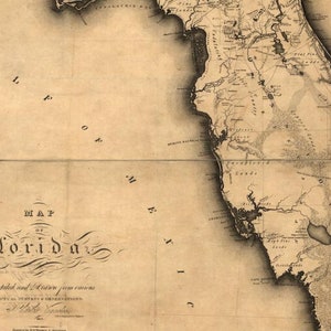 1823 Antique Map of Florida Museum Quality Historic Drawing Vintage ...