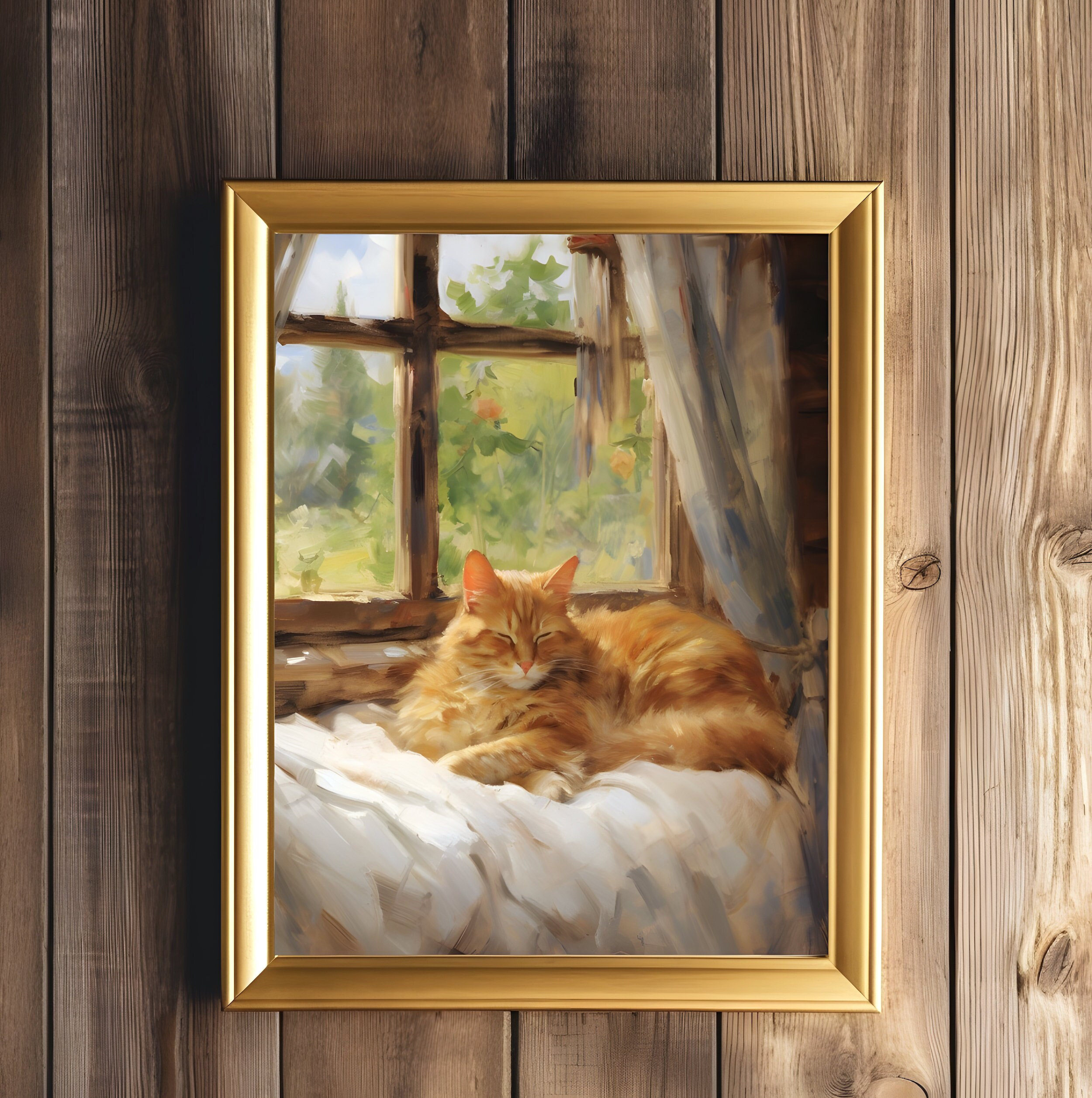 Sleeping Cat Print Vintage Farmhouse Art Country Cat Print Soft Spring ...
