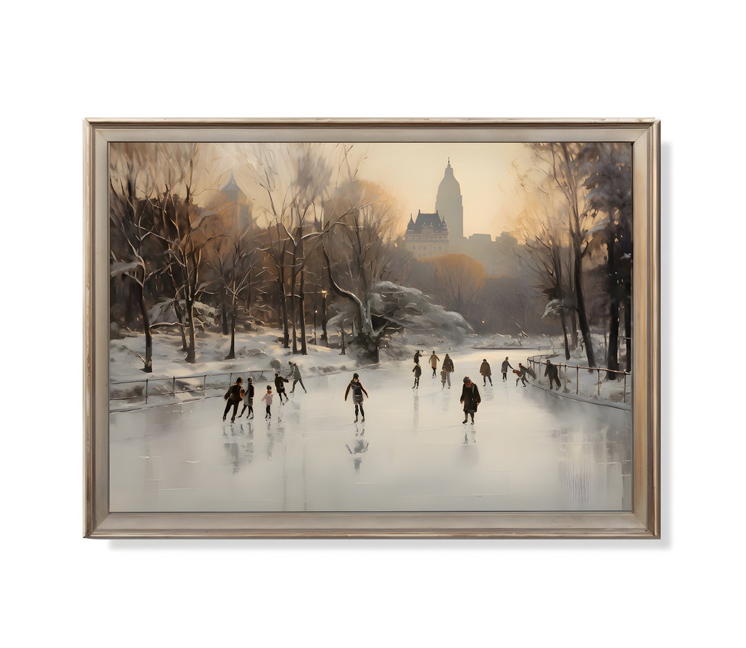 Rustic Winter Skating Rink Painting DIGITAL Art Christmas - Etsy