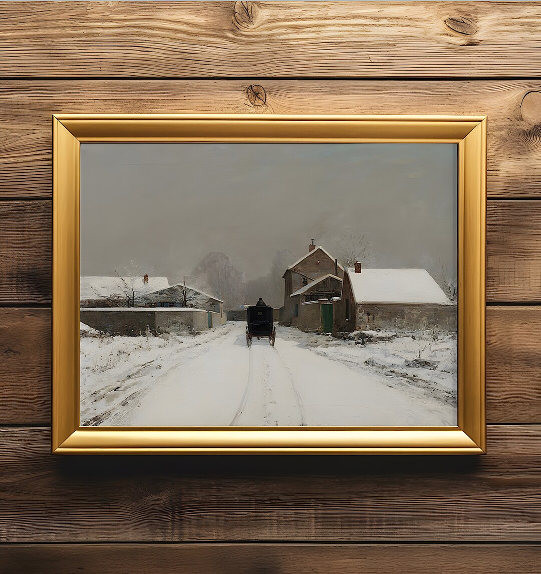 Rustic Winter Oil Painting Vintage Art Print Muted Tones Classic Winter ...