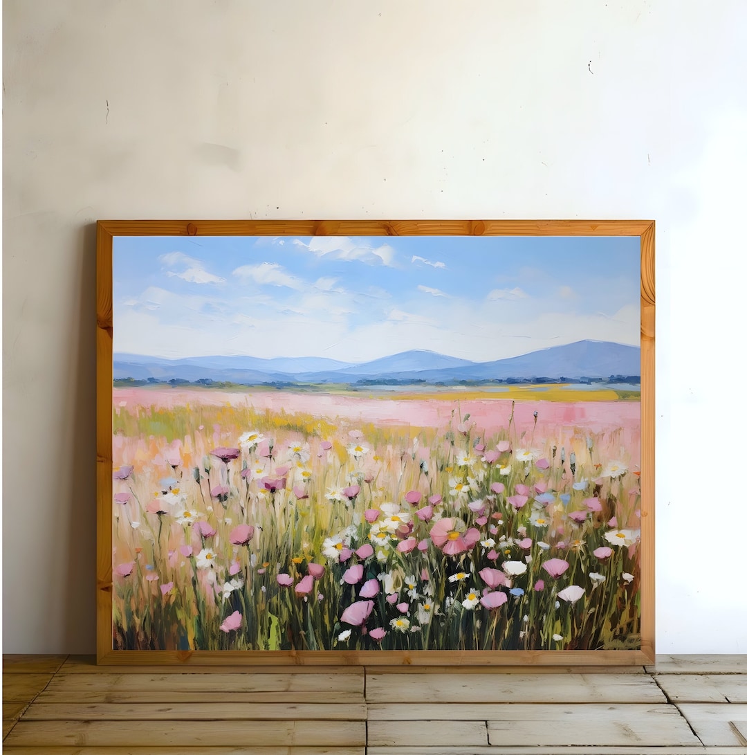 Spring Meadow Rustic Landscape Art Print Vintage Country Landscape ...