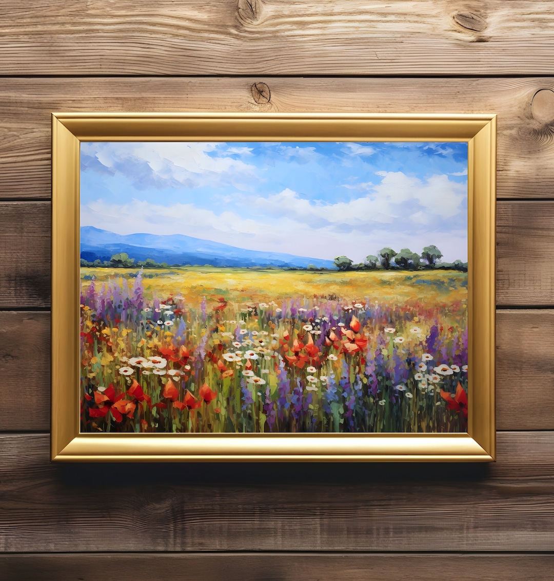 Spring Meadow Rustic Landscape Art Print Vintage Country Landscape ...