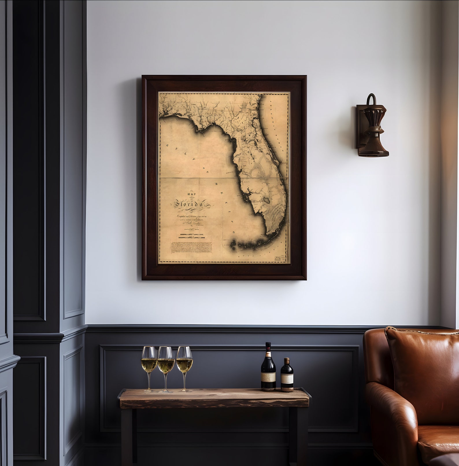 1823 Antique Map of Florida Museum Quality Historic Drawing Vintage ...