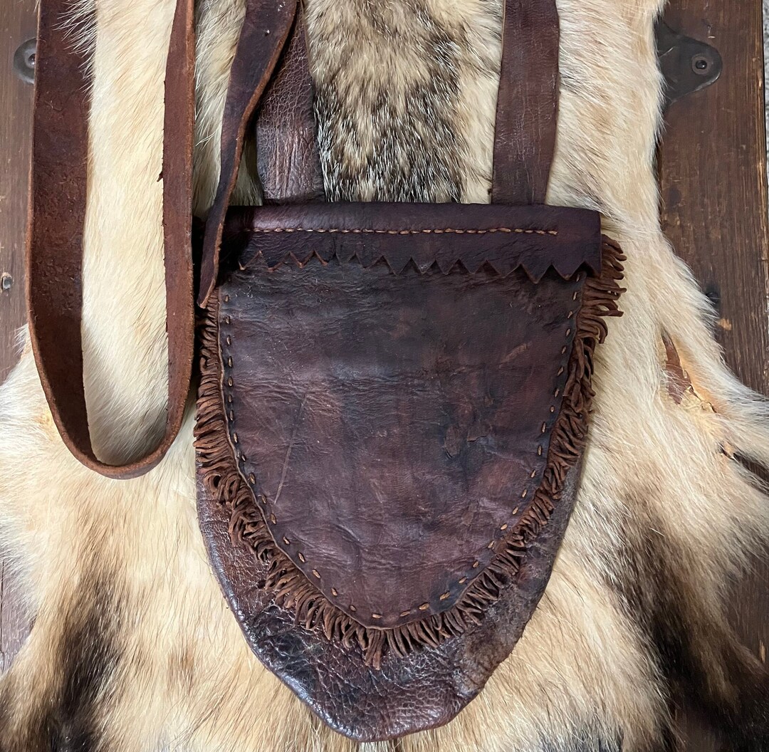 Heart Shaped Hunting Pouch | Bark Tanned Deer Skin With Fringe ...