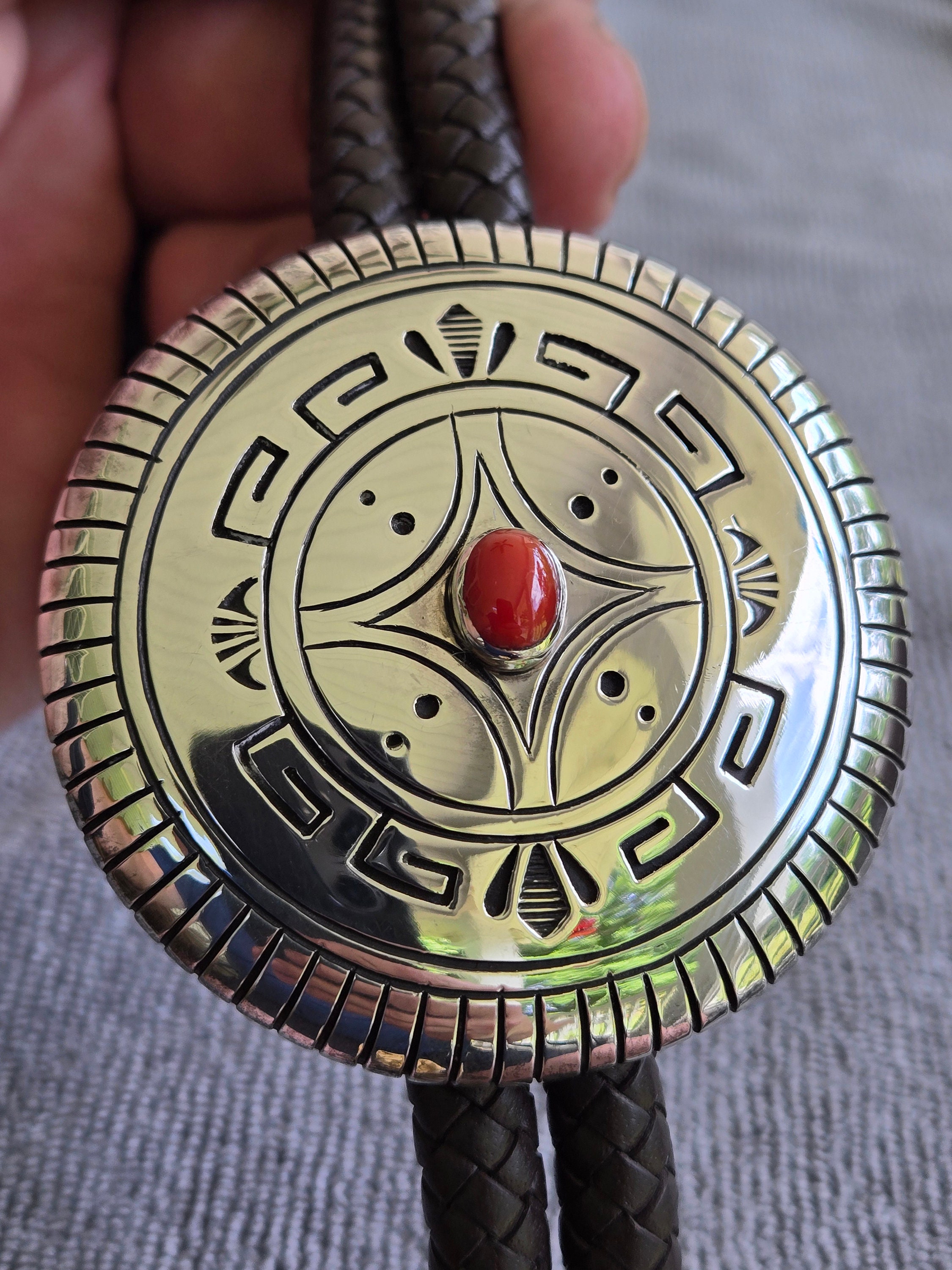 Silver and Coral Bolo - Etsy