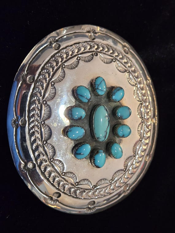 Tooled Silver and Turquoise Cluster Buckle - Gem