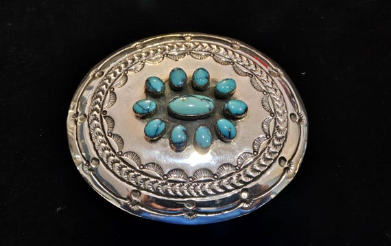 Tooled Silver and Turquoise Cluster Buckle - Gem