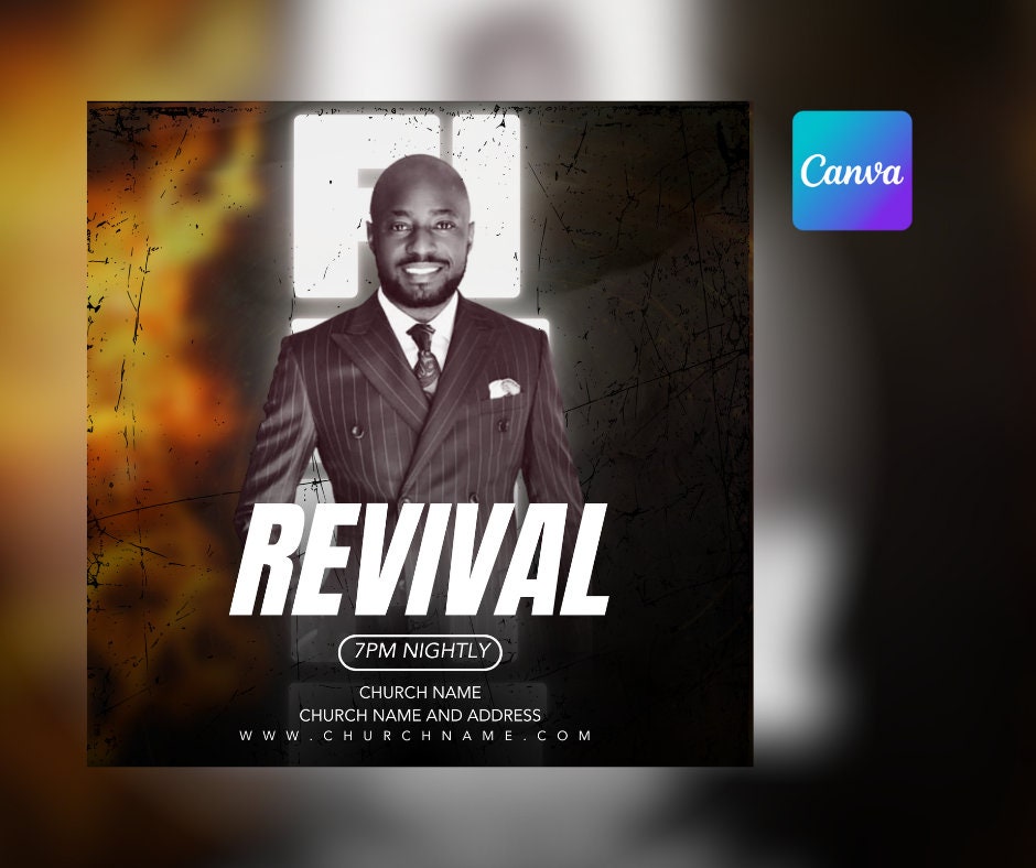 Canva Church Flyer Template - FIRE REVIVAL, Sunday Night Service ...