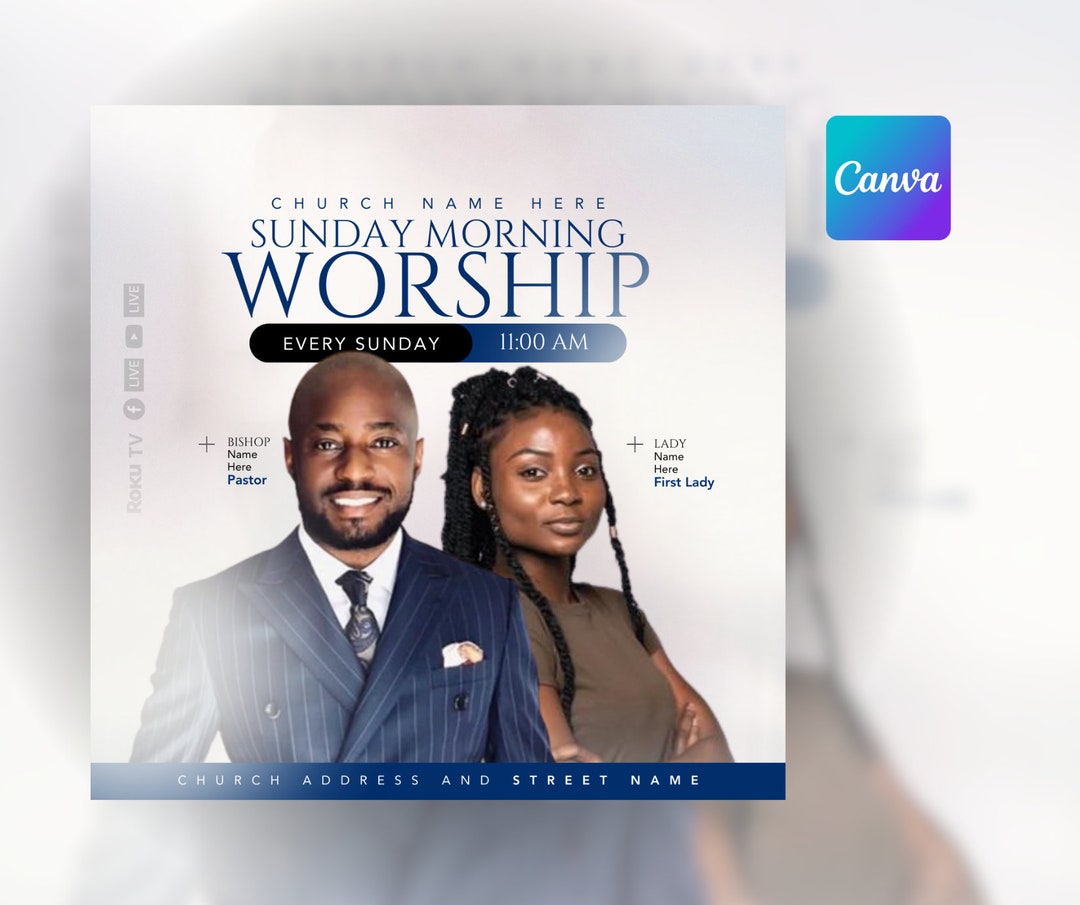 Customizable Canva Church Flyer Template - Worship Service, Sunday ...