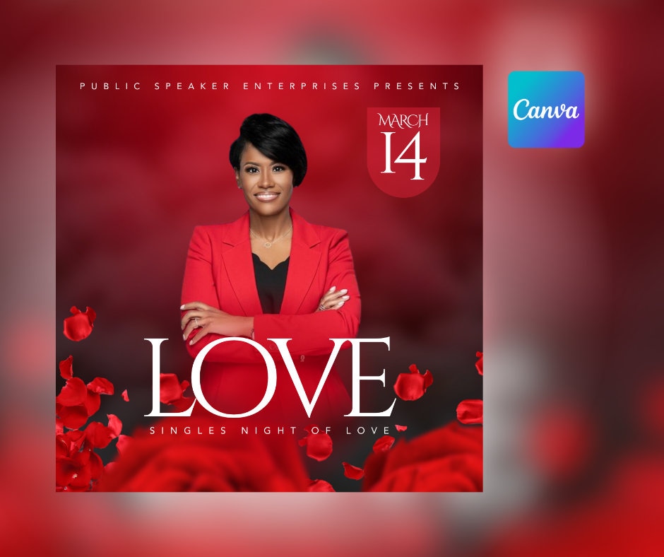 Canva Church Flyer Template - VALENTINE SINGLES, Women's Empowerment ...