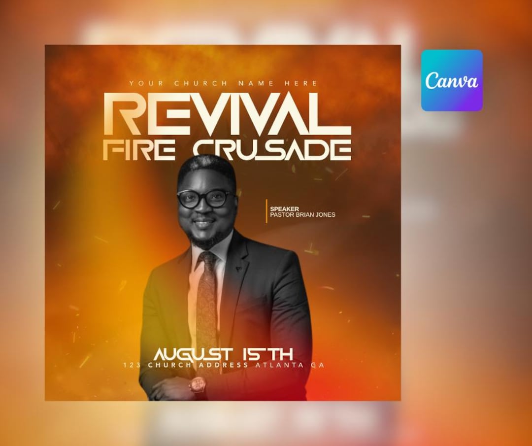 Canva Church Flyer Template - FIRE REVIVAL Crusade, Sunday Night ...