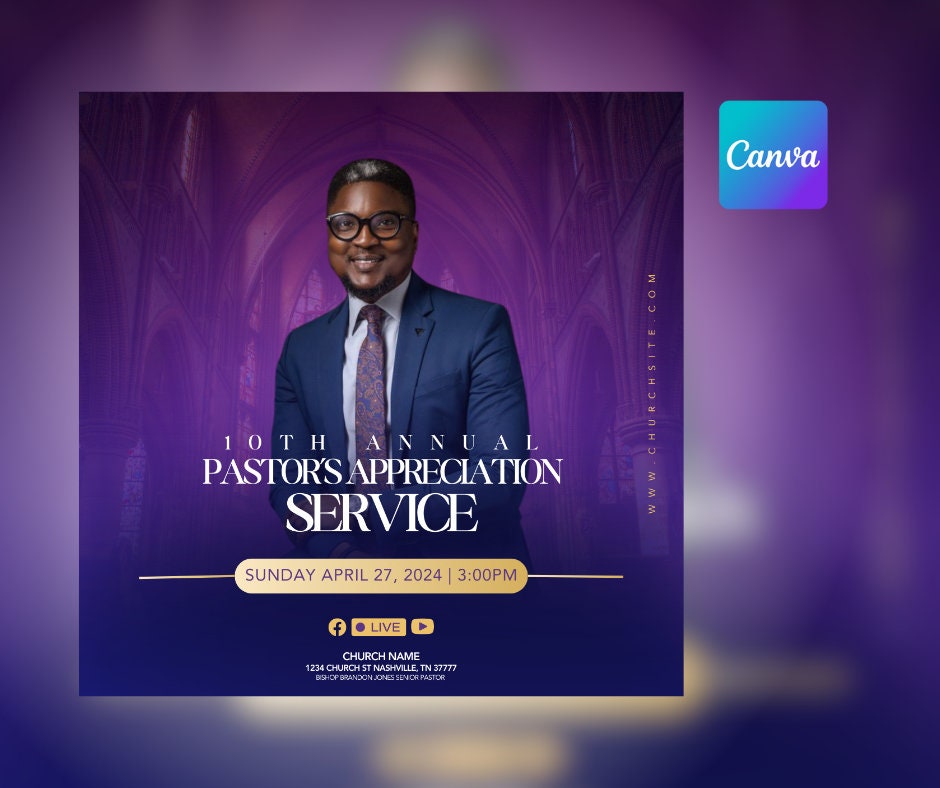 Canva Church Flyer Template - PASTOR'S APPRECIATION, Sunday Service ...
