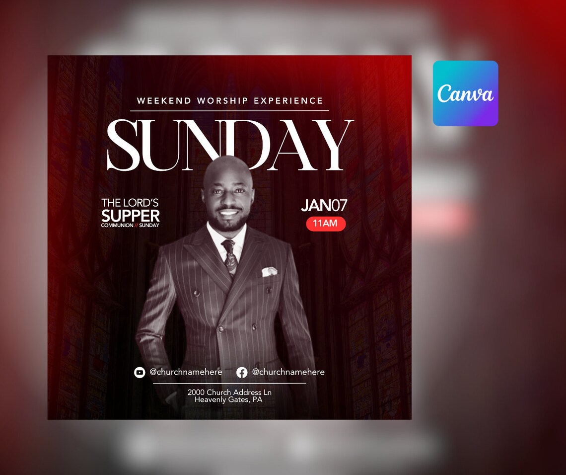 Customizable Canva Church Flyer Template - Worship Service, Sunday ...