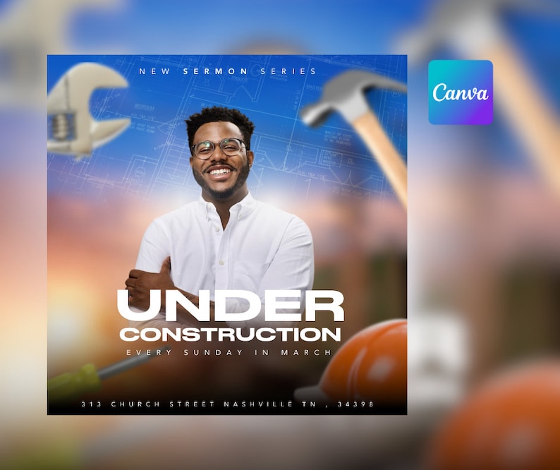 Customizable Canva Church Flyer Template BUILDING CONSTRUCTION, Sermon ...