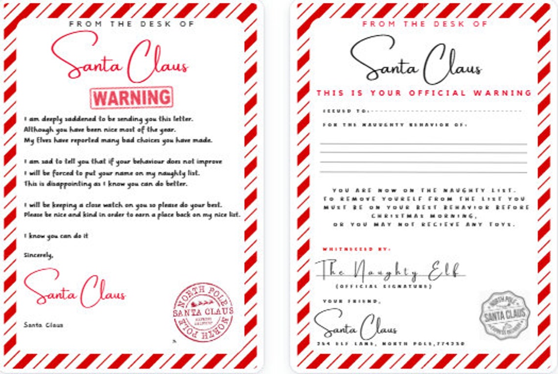 Santa Warning Letter, Final Warning Letter - Etsy