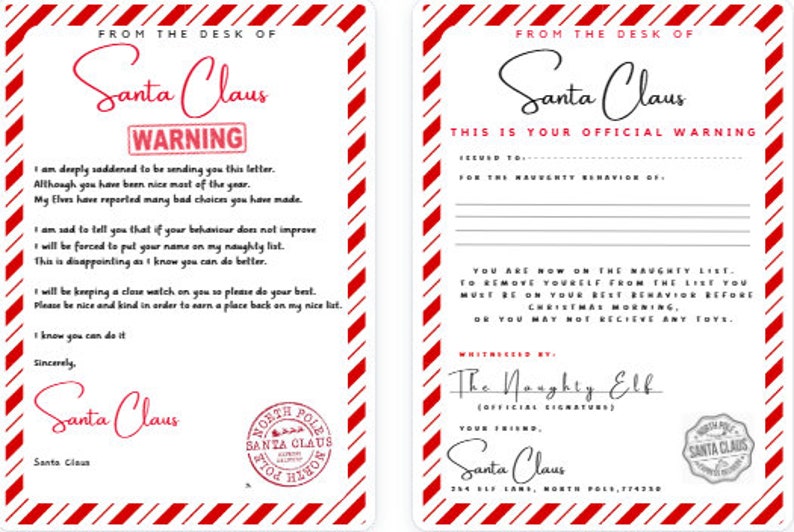 Santa Warning Letter, Final Warning Letter - Etsy