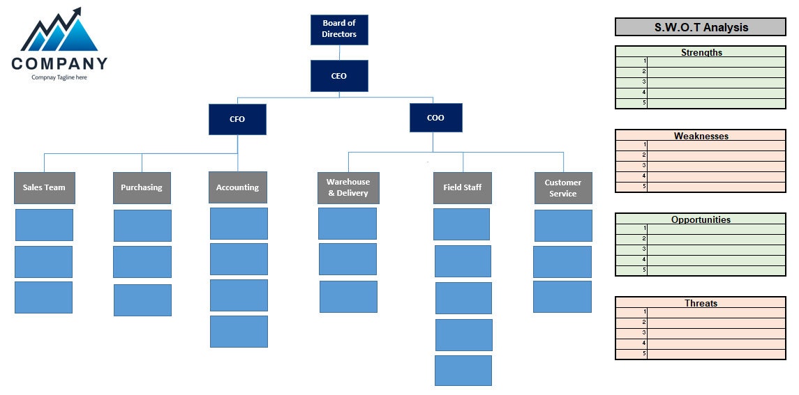 One Page Strategic Plan, Org Chart and SWOT Analysis, Organization ...