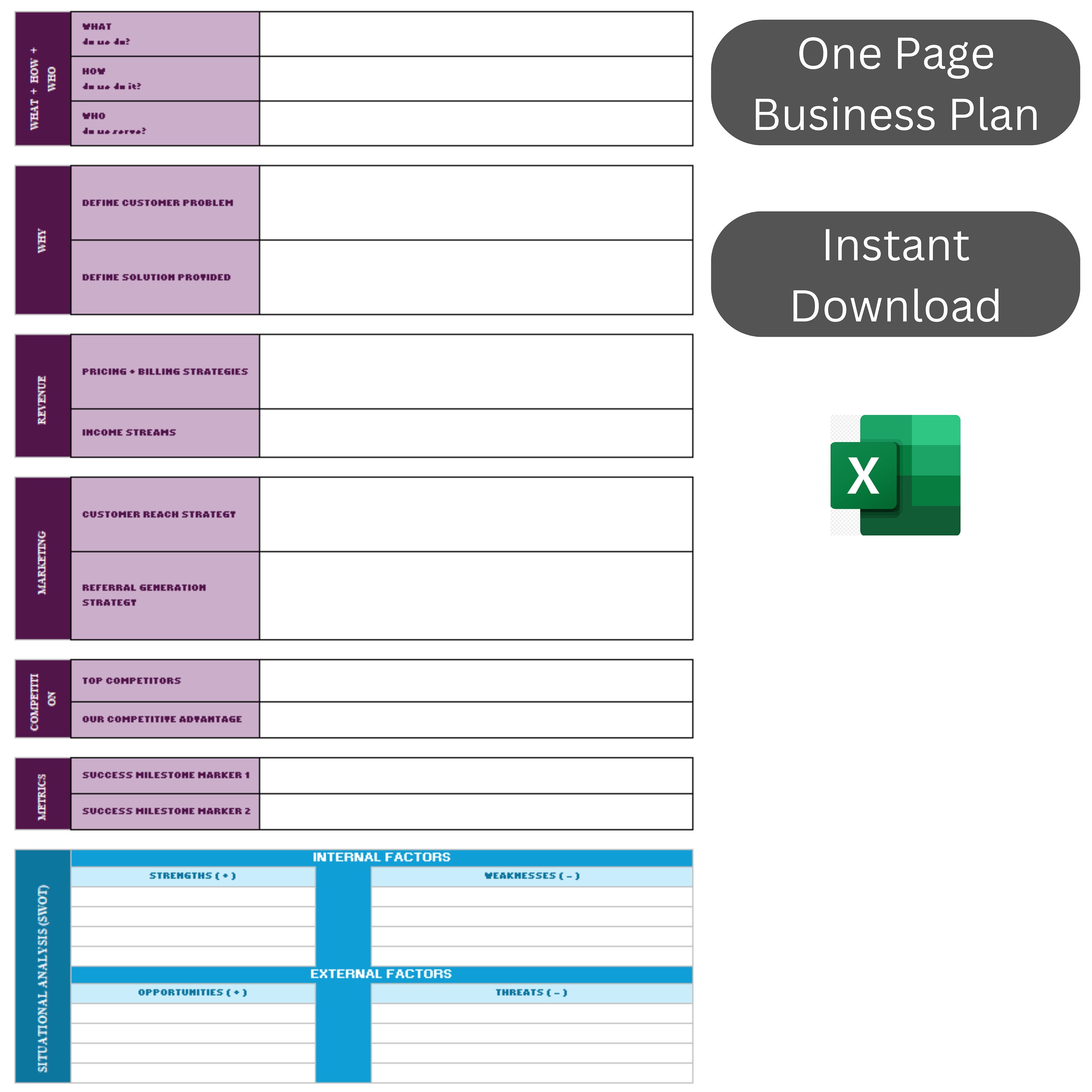 One Page Business Plan Template, Strategic Plan, Business Planning ...