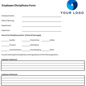 Employee Discipline Form, Disciplinary Action Template for Employer and ...