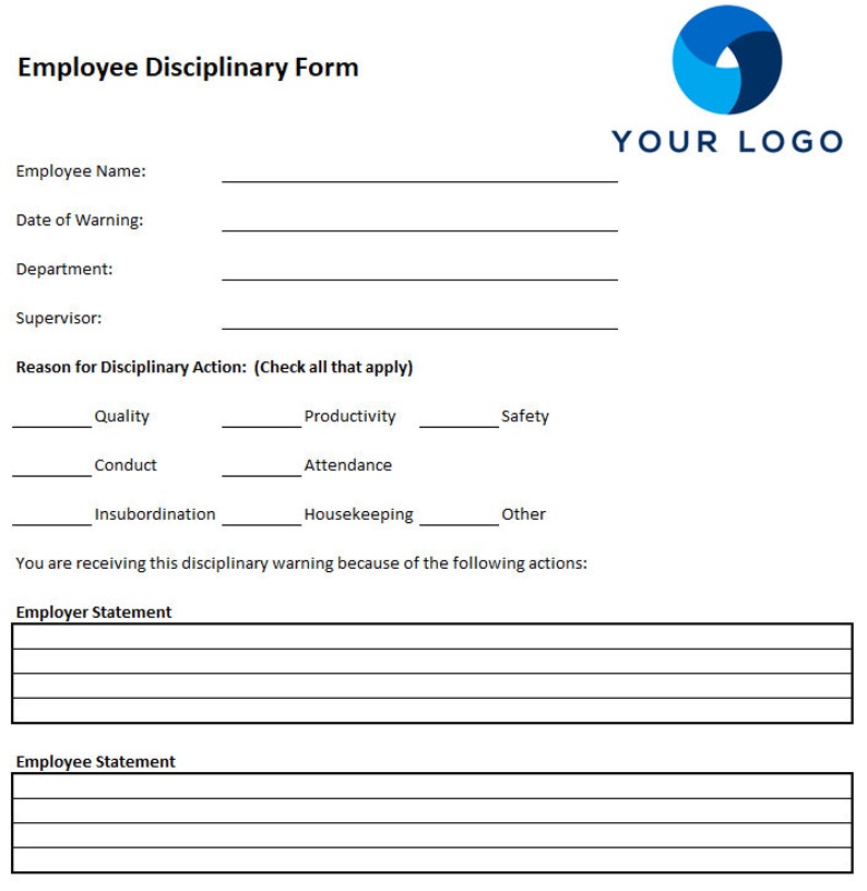 Employee Discipline Form, Disciplinary Action Template for Employer and ...