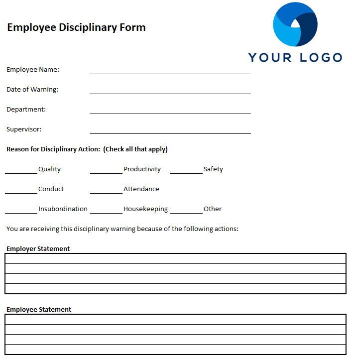 Employee Discipline Form, Disciplinary Action Template for Employer and ...