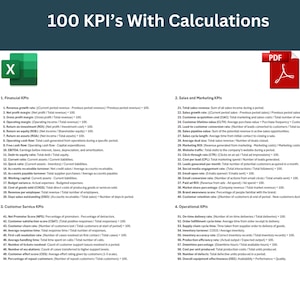 100 Key Performance Indicators, One Page KPI, Strategic Planning ...