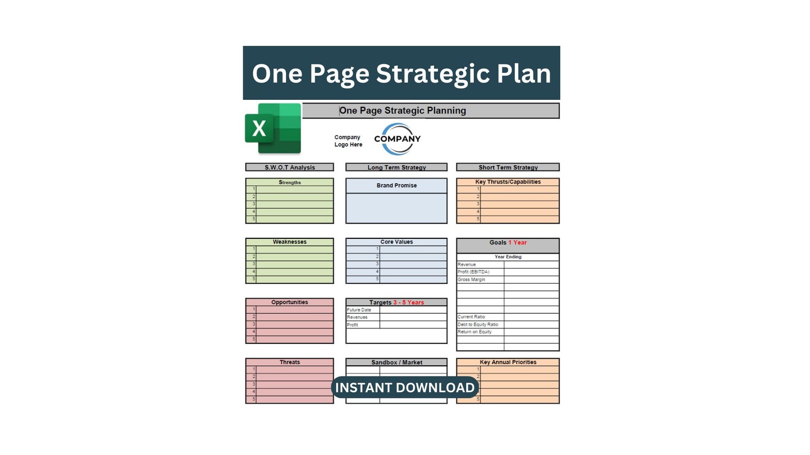 One Page Strategic Plan, Strategic Plan, Business Plan for Business ...