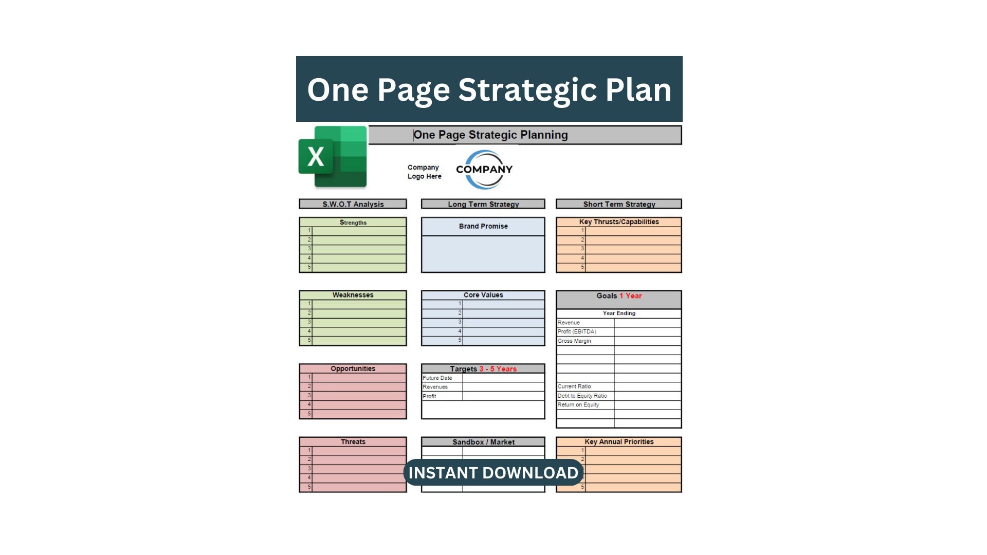 One Page Strategic Plan, Strategic Plan, Business Plan for Business ...