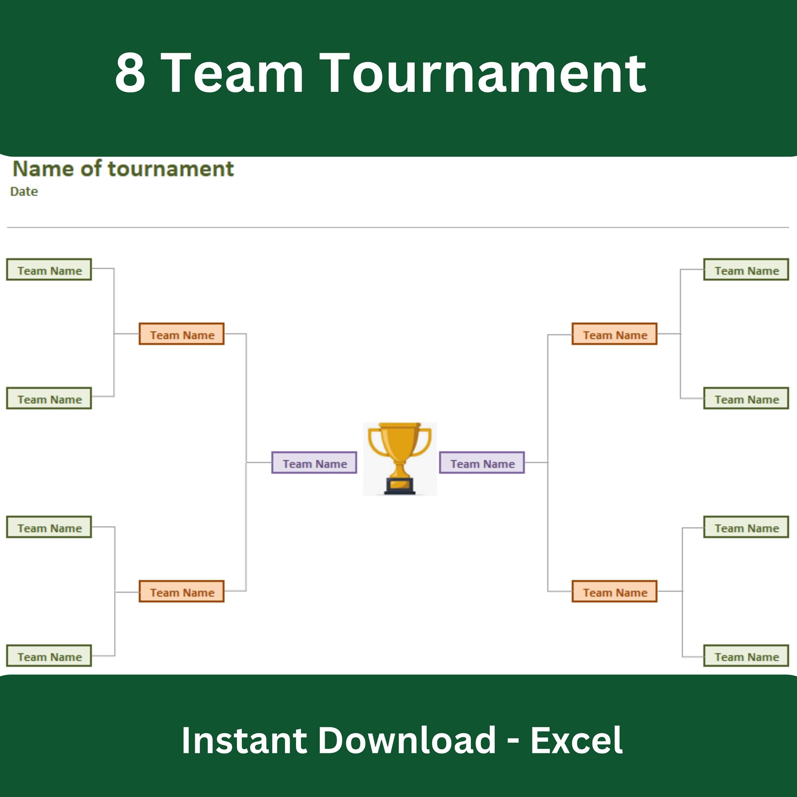 Tournament Bracket for 8 Teams, Playoff Game Bracket, Sports ...