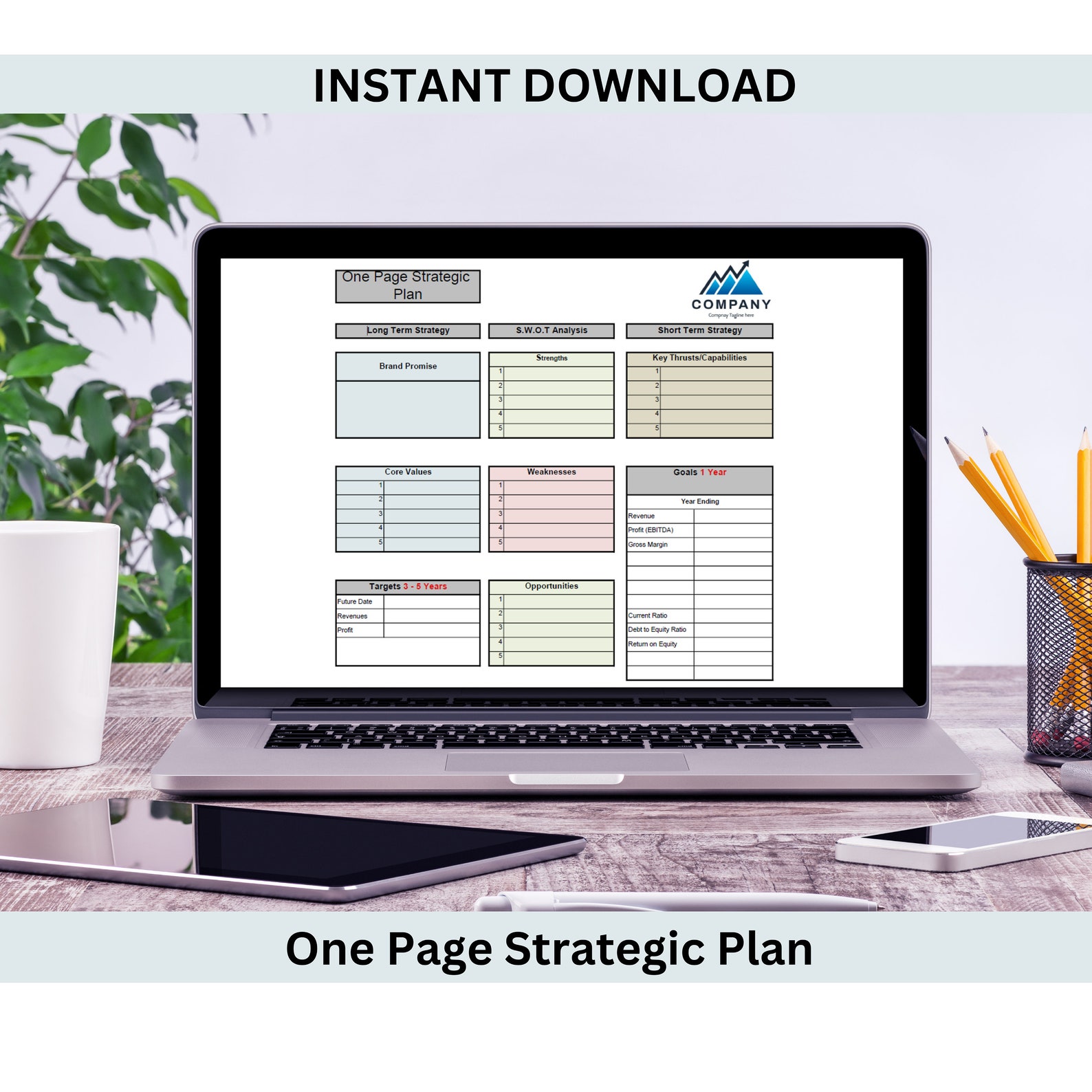 One Page Strategic Plan, Strategic Planning, Business Plan for Strategy ...