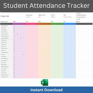 Class Student Absence List, Attendance Record Template, Student or ...