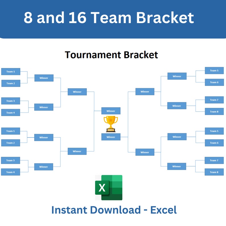 Playoff Bracket for 8 to 16 Teams, Tournament Game Bracket, Sports ...