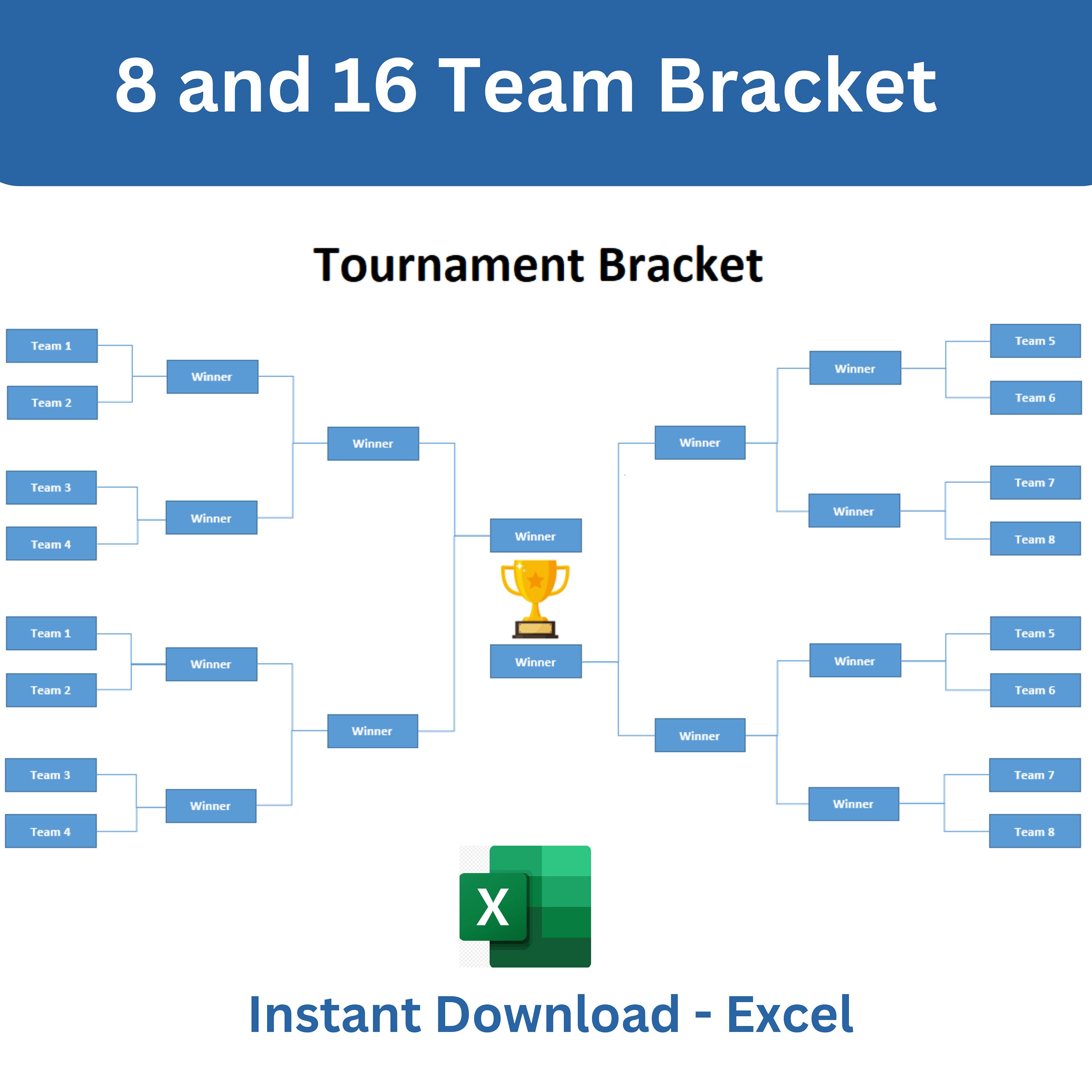 Playoff Bracket for 8 to 16 Teams, Tournament Game Bracket, Sports ...