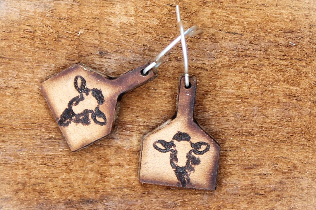 Leather Cow Tag Earrings - Etsy