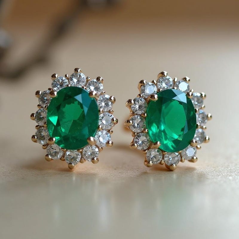 Emerald Stud Oval - Etsy