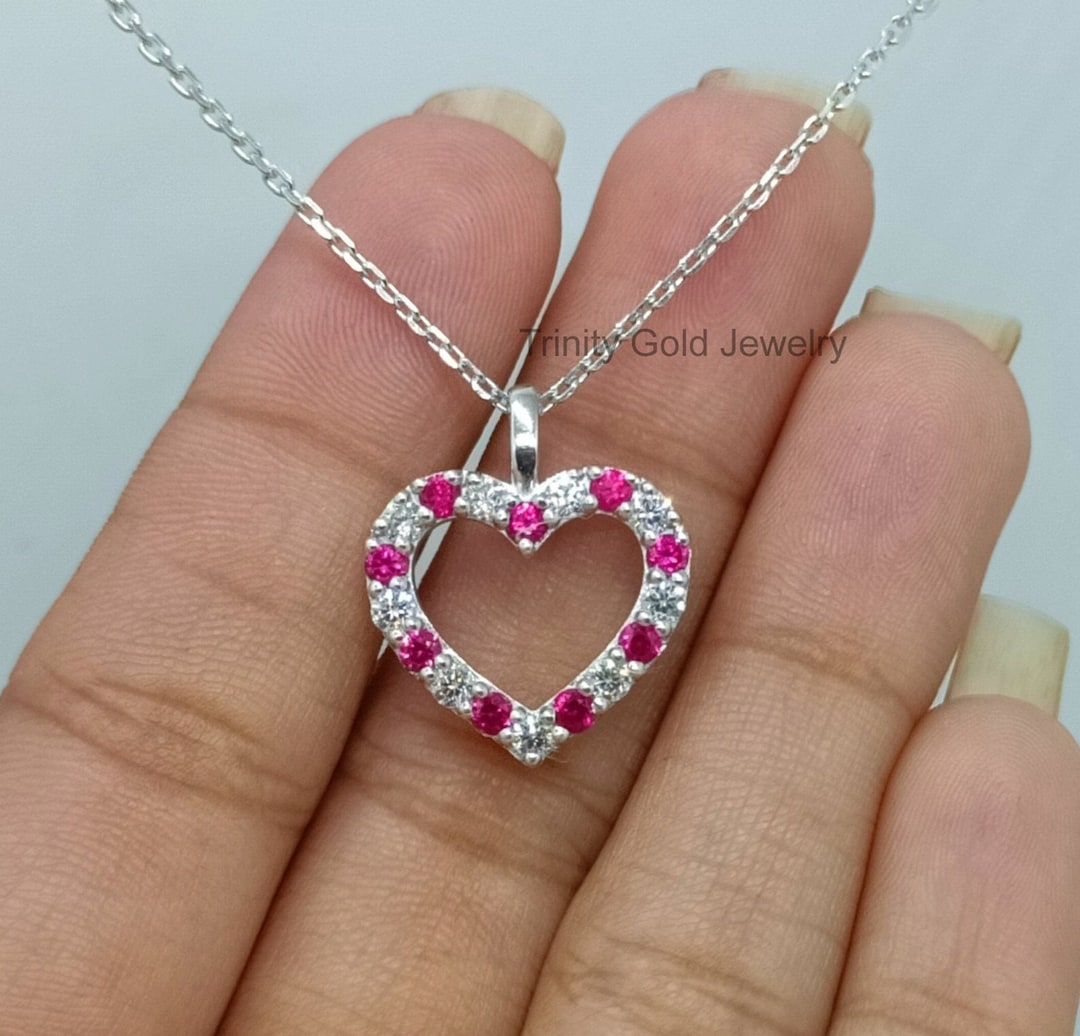 Alternate Ruby and Diamond Heart Neckalce Pendant 925 Sterling Silver ...