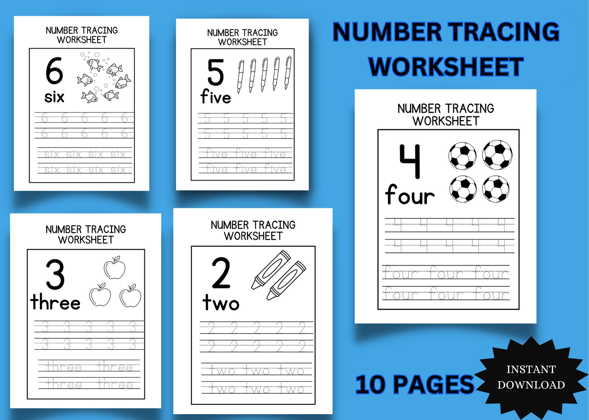Printable Number Tracing Worksheet for Learning to Write - Educational ...